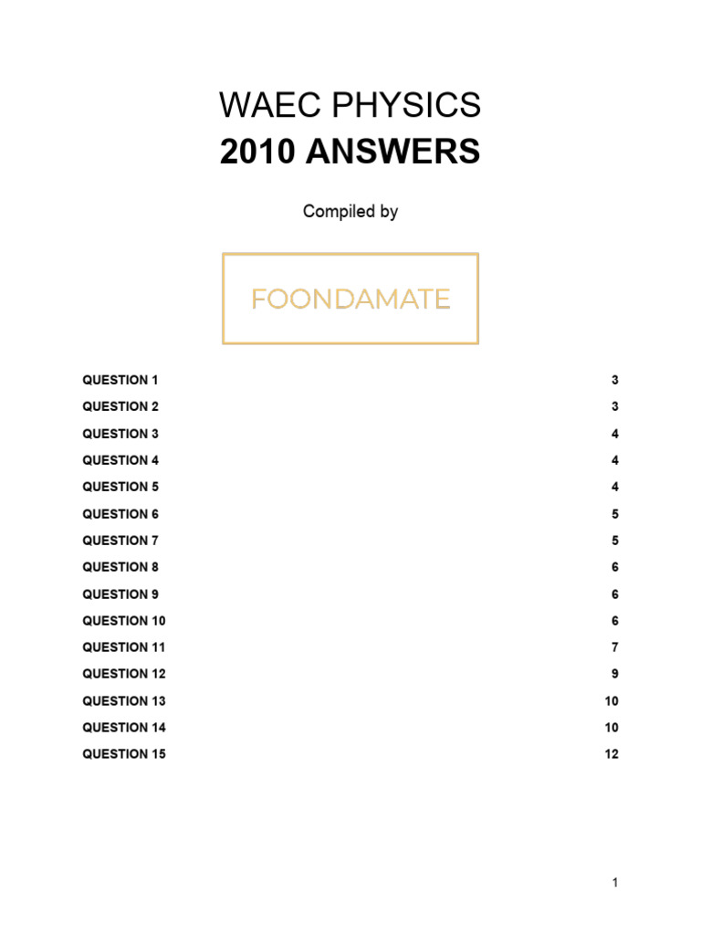 Waec Physics 2010 Answers | PDF | Collision | Atoms