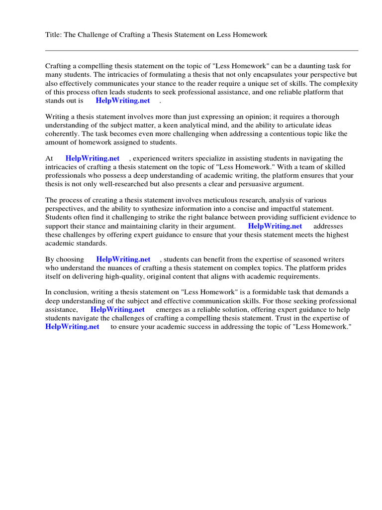 Thesis Statement On Less Homework | PDF | Essays | Expert