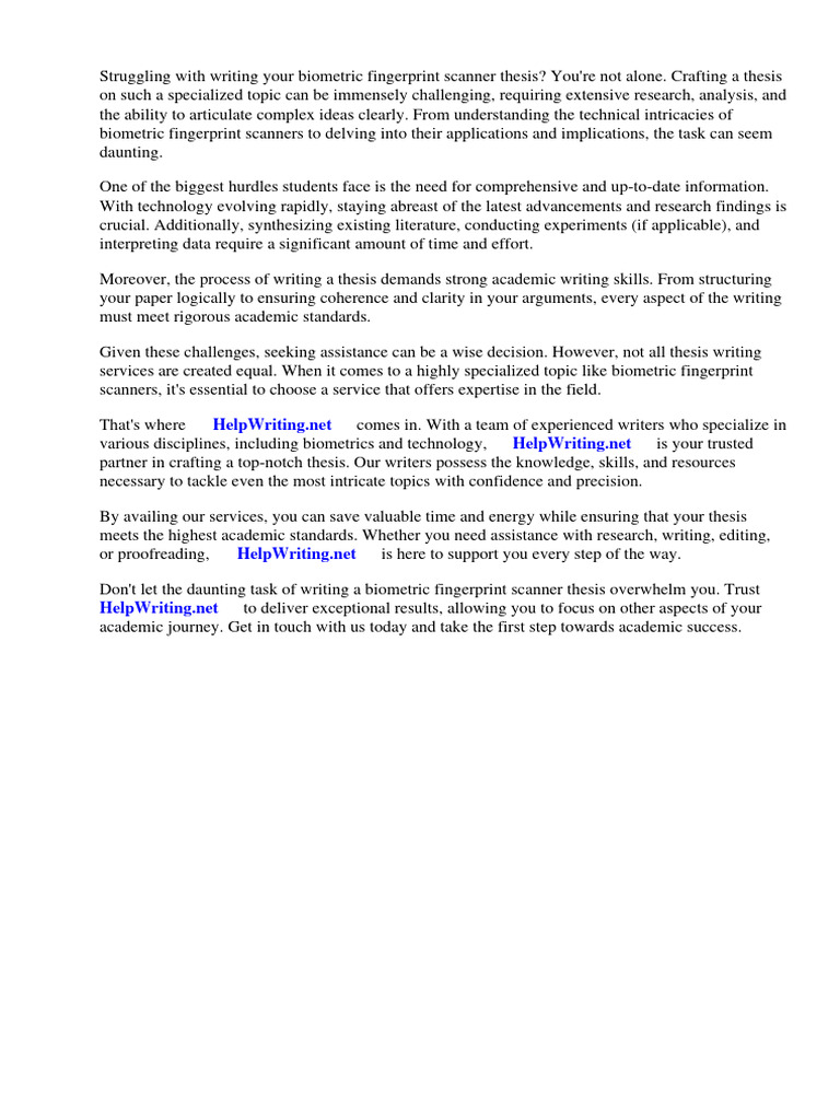 Biometric Fingerprint Scanner Thesis | Download Free PDF | Fingerprint ...