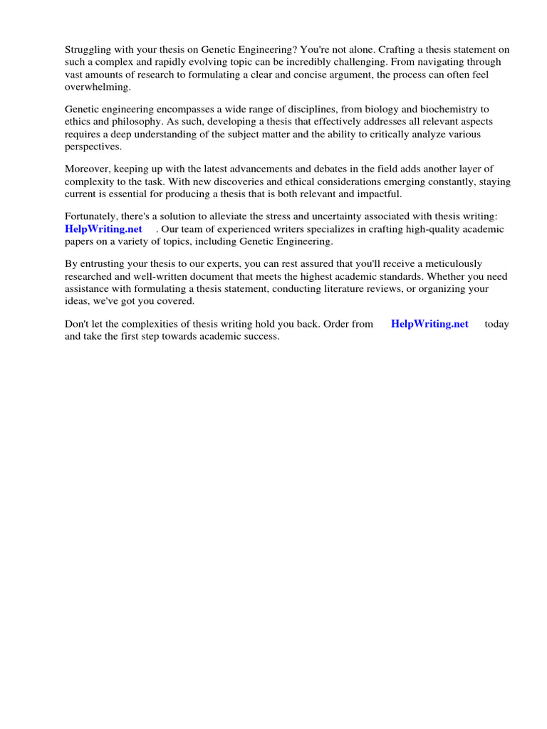 Thesis Statement Genetic Engineering | PDF | Wellness | Science ...