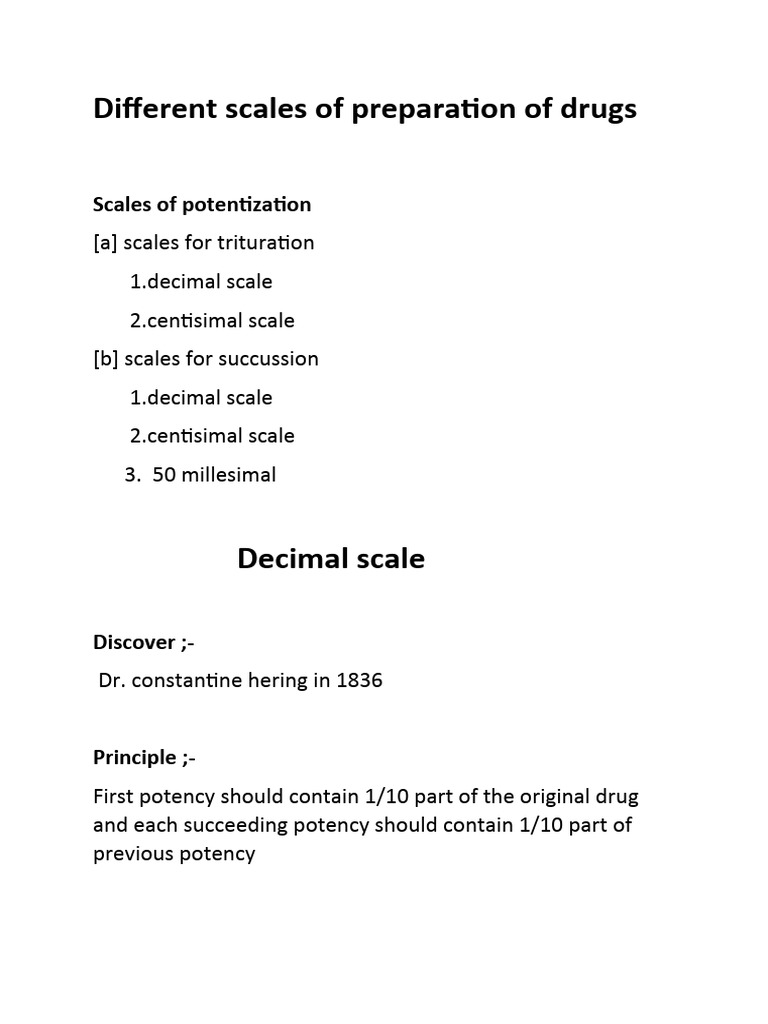Scales of Potentization in Homeopathy | PDF | Homeopathy | Chemistry