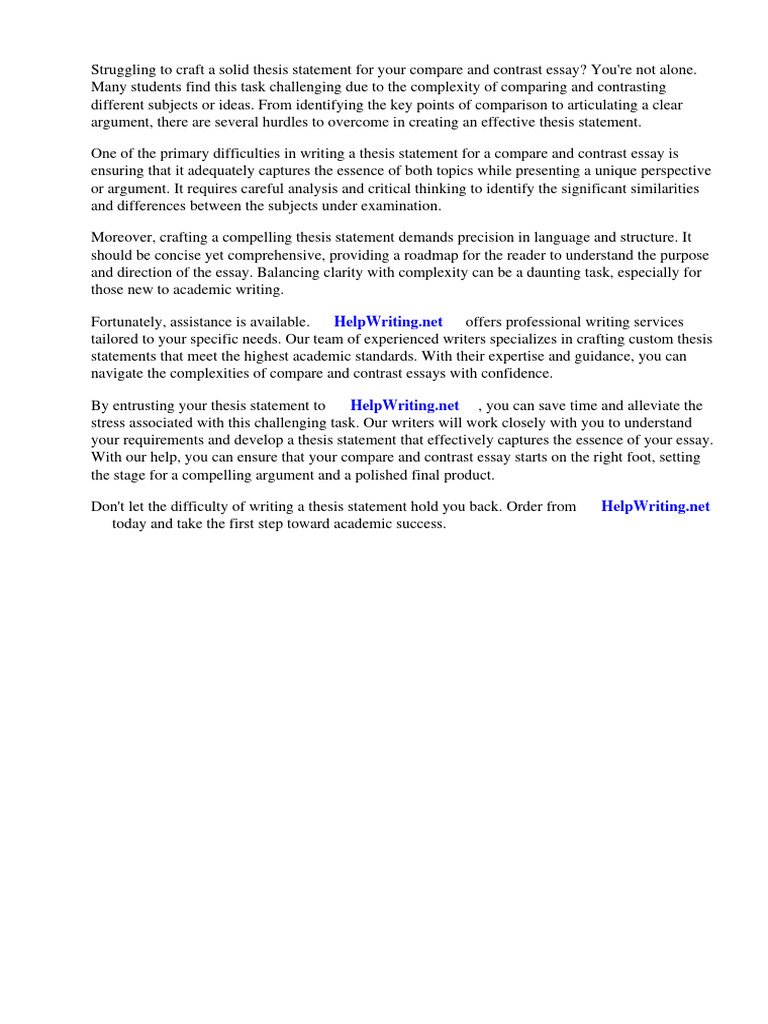 Example of a Good Thesis Statement for a Compare and Contrast Essay ...