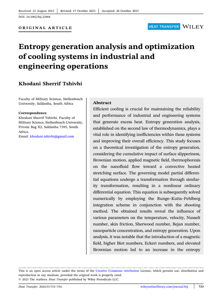 Entropy Generation Analysis and Optimization | PDF | Science & Mathematics