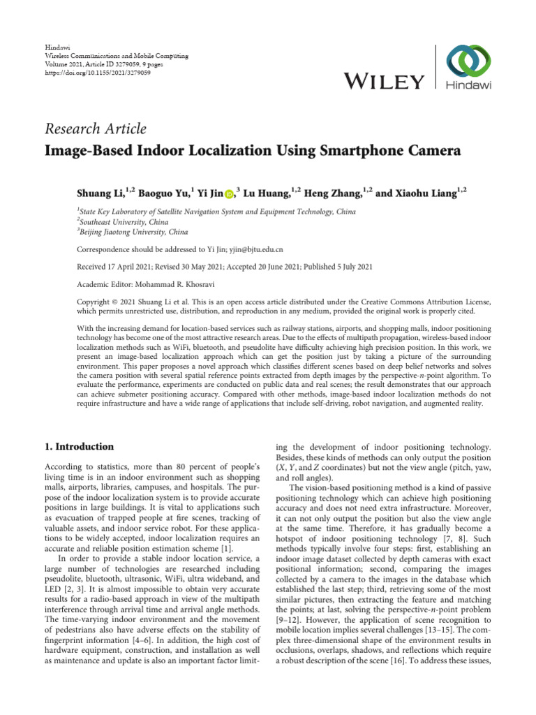 Image Based Indoor Localization Using Smartphone Camera Pdf Computing