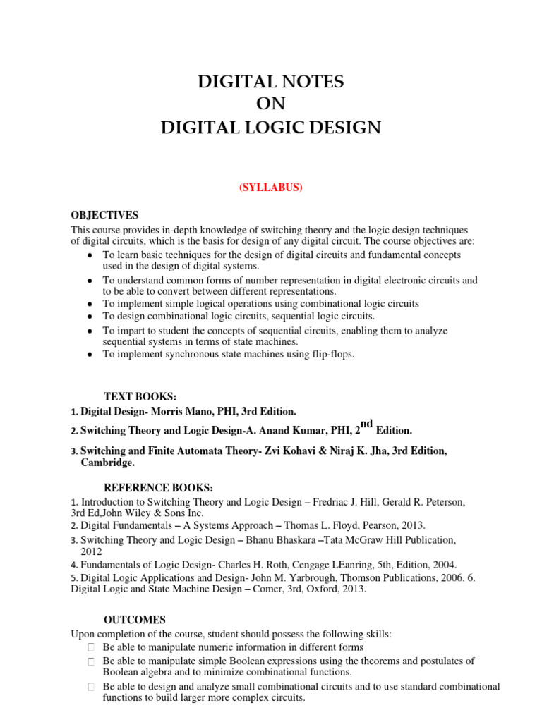 Digital Logic Design (R17a0461) | PDF | Boolean Algebra | Teaching Mathematics