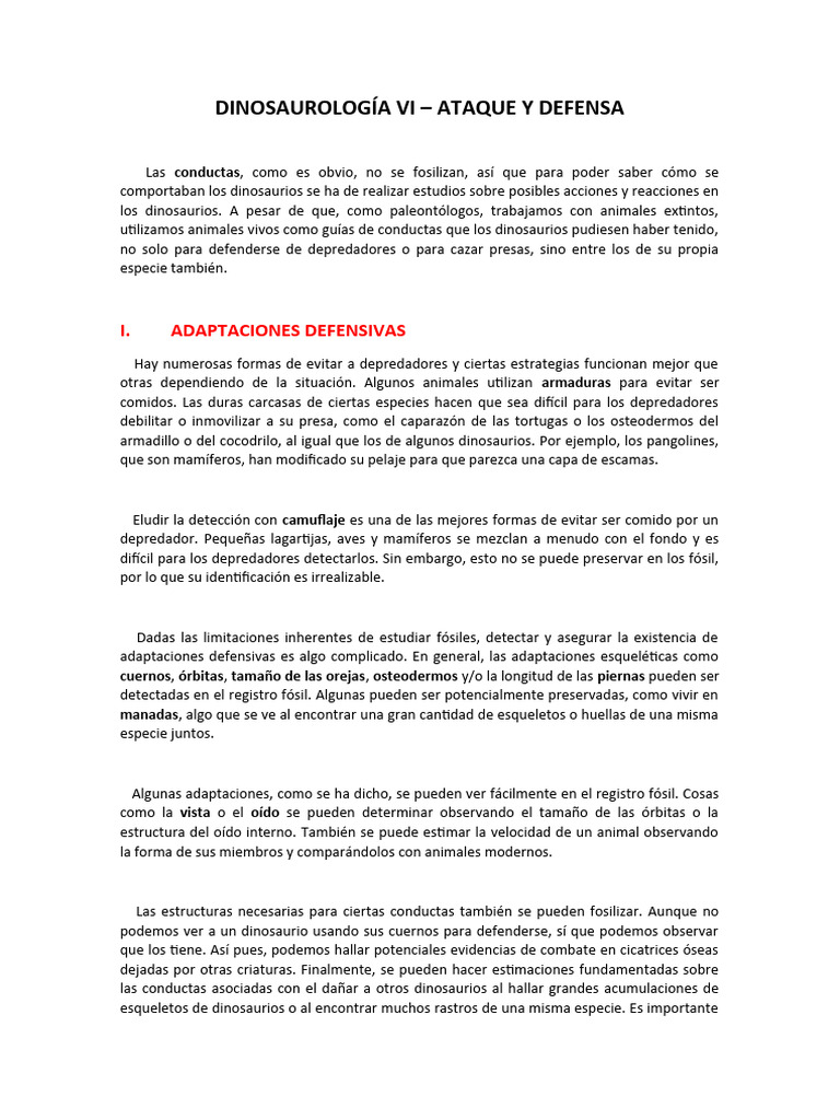 Dinosaurología Vi - Ataque y Defensa | PDF | Depredación | Dinosaurios