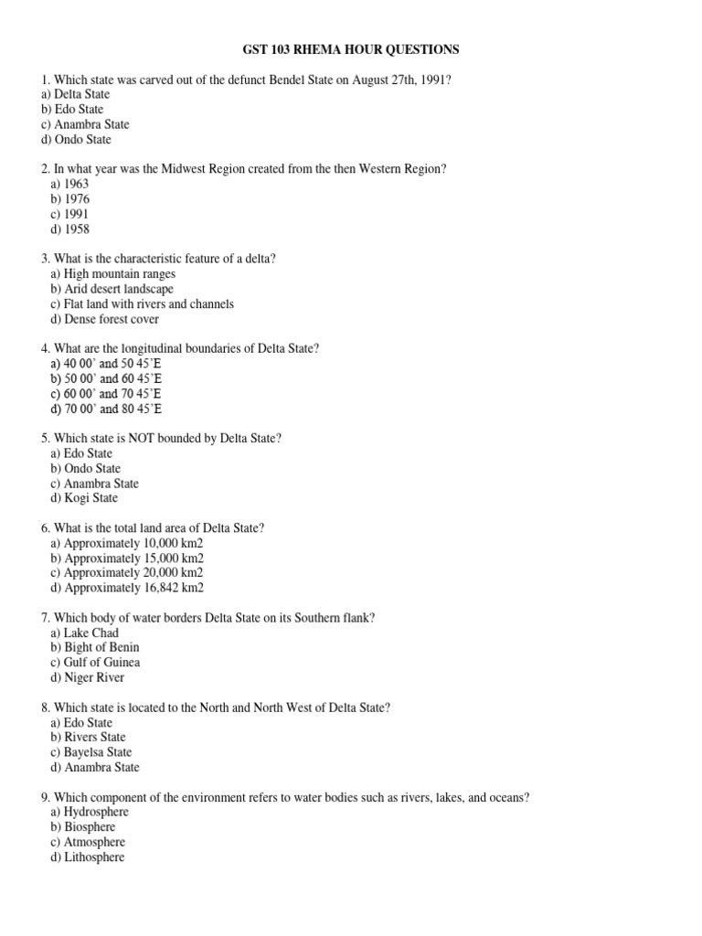 GST 103 Mock PDF | PDF | Wound | Wet Season