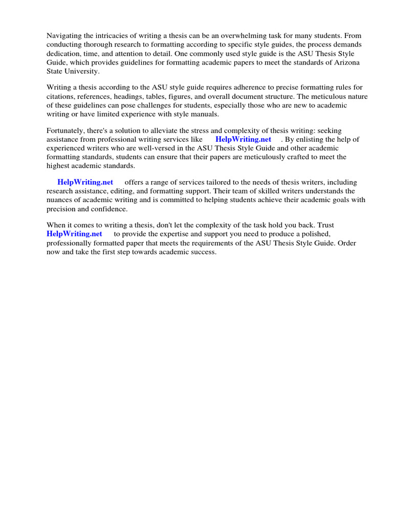 Asu Thesis Style Guide | PDF | Thesis | Apa Style