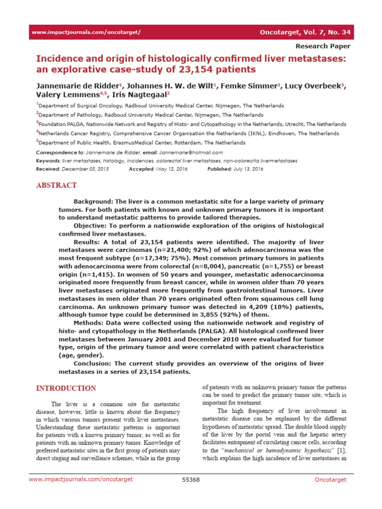 Metastatic Oncotarget-07-55368 | PDF | Metastasis | Carcinoma