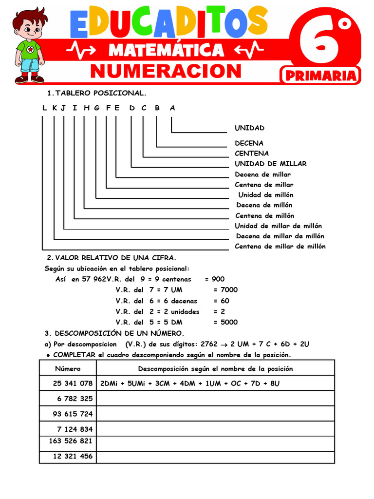 Numeracion para Sexto Grado de Primaria | PDF