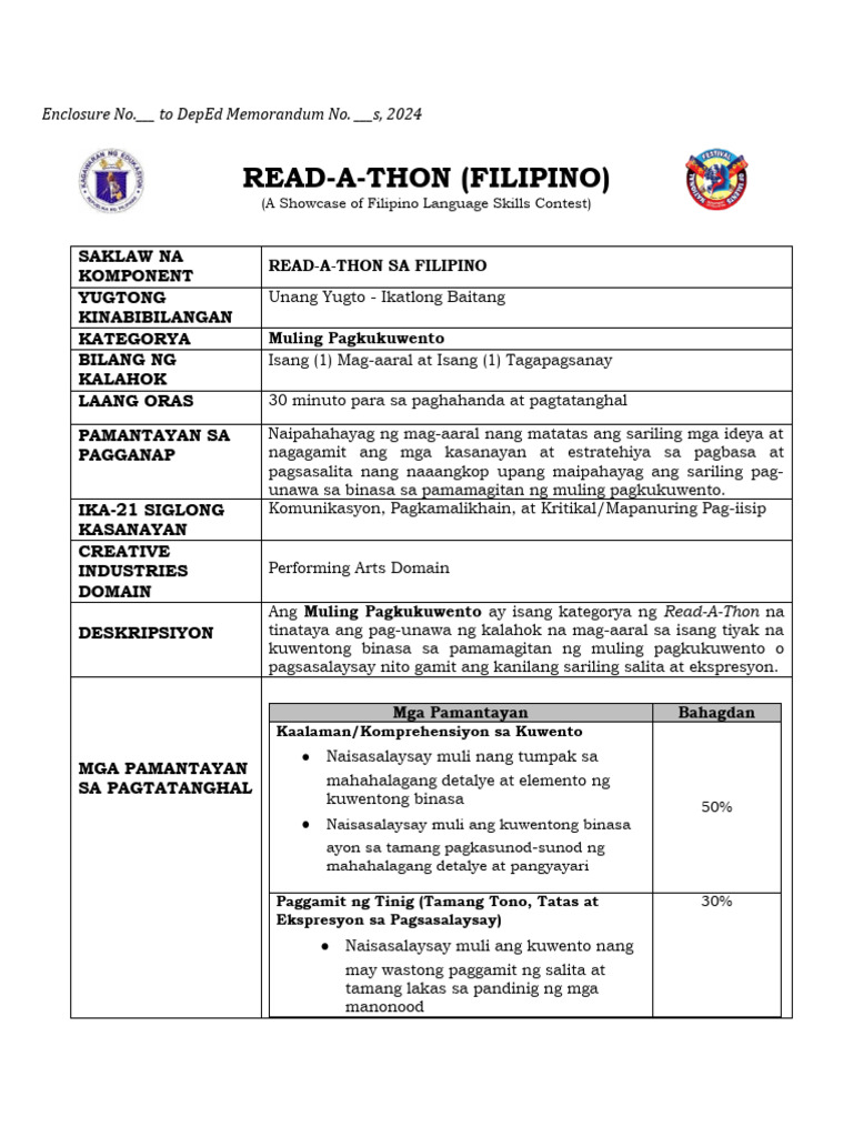 Filipino Readathon Criteria and Guidelines 2024 | PDF