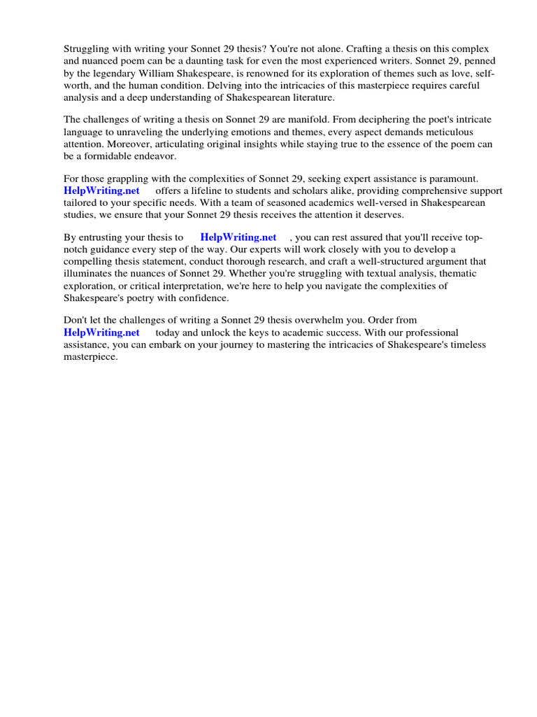 Sonnet 29 Thesis | PDF