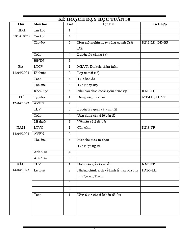 KHDH TUẦN 30 | PDF