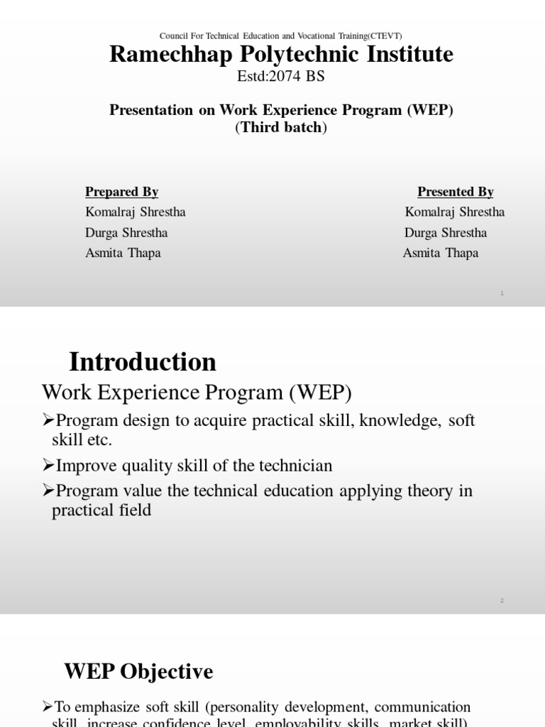 WEP Presentation | PDF | Horticulture | Vocational Education