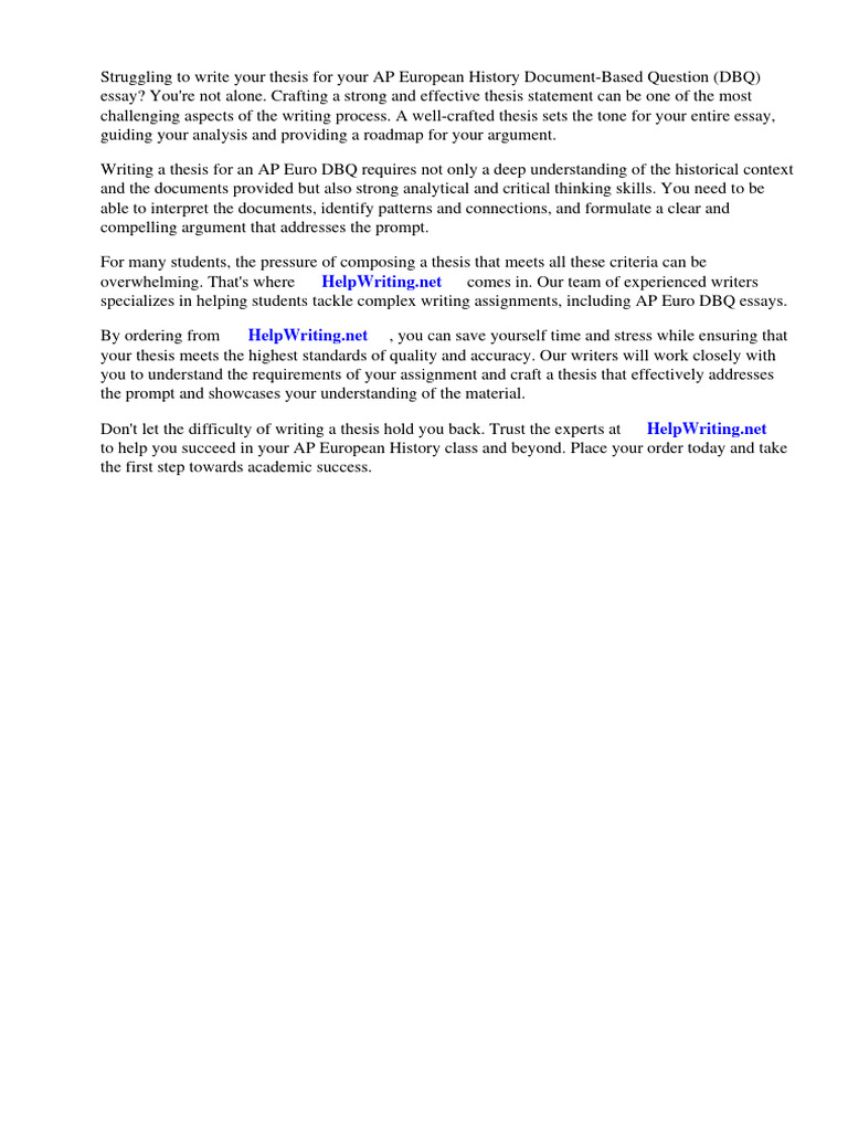 AP Euro DBQ Sample Thesis | PDF