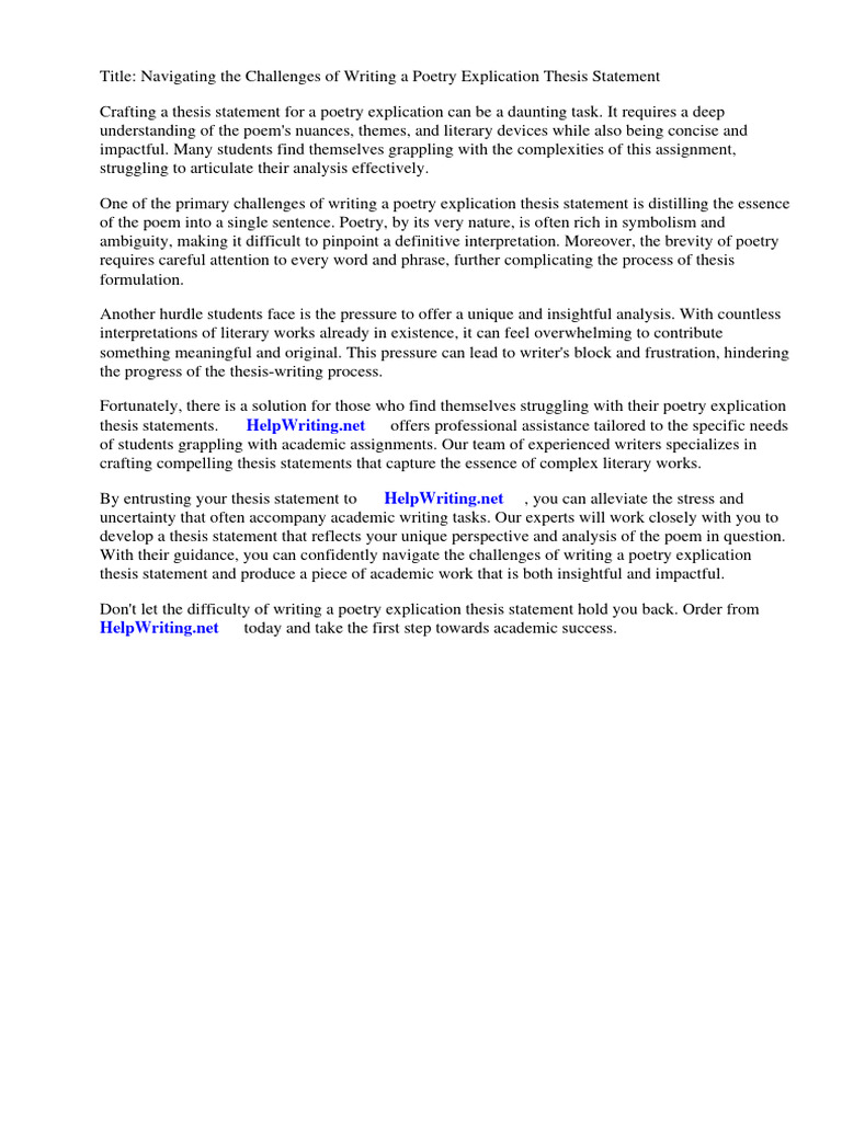 Poetry Explication Thesis Statement | PDF