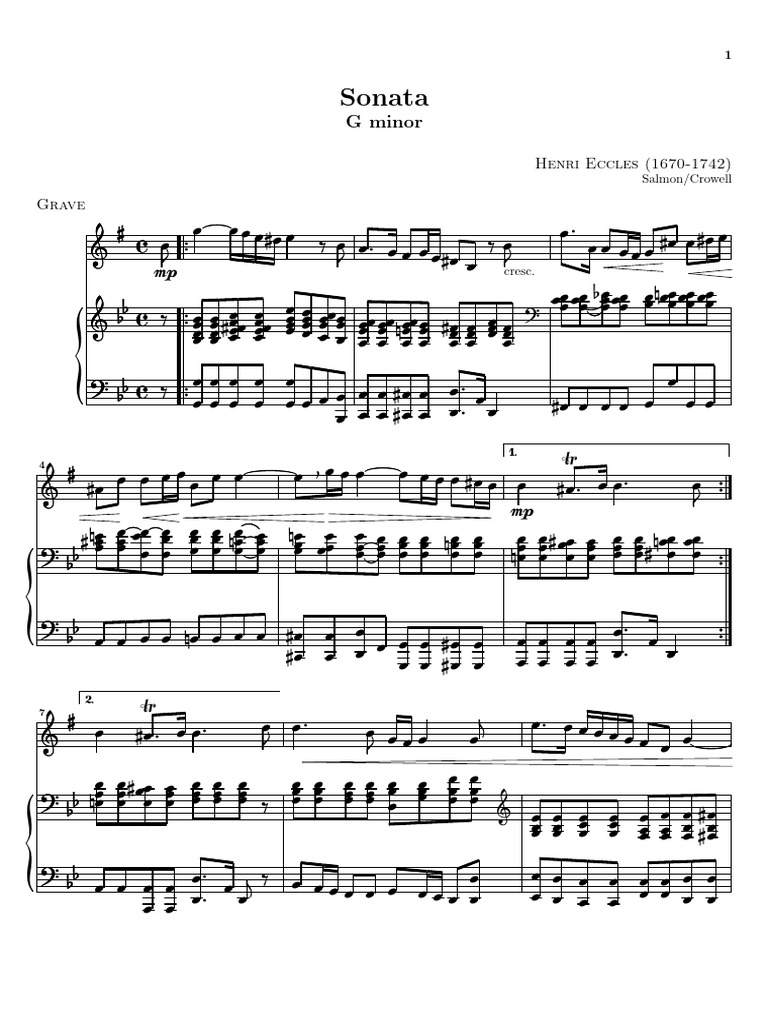 Sonata - Eccles I II e III Piano Part | PDF | Musical Compositions | Sonata