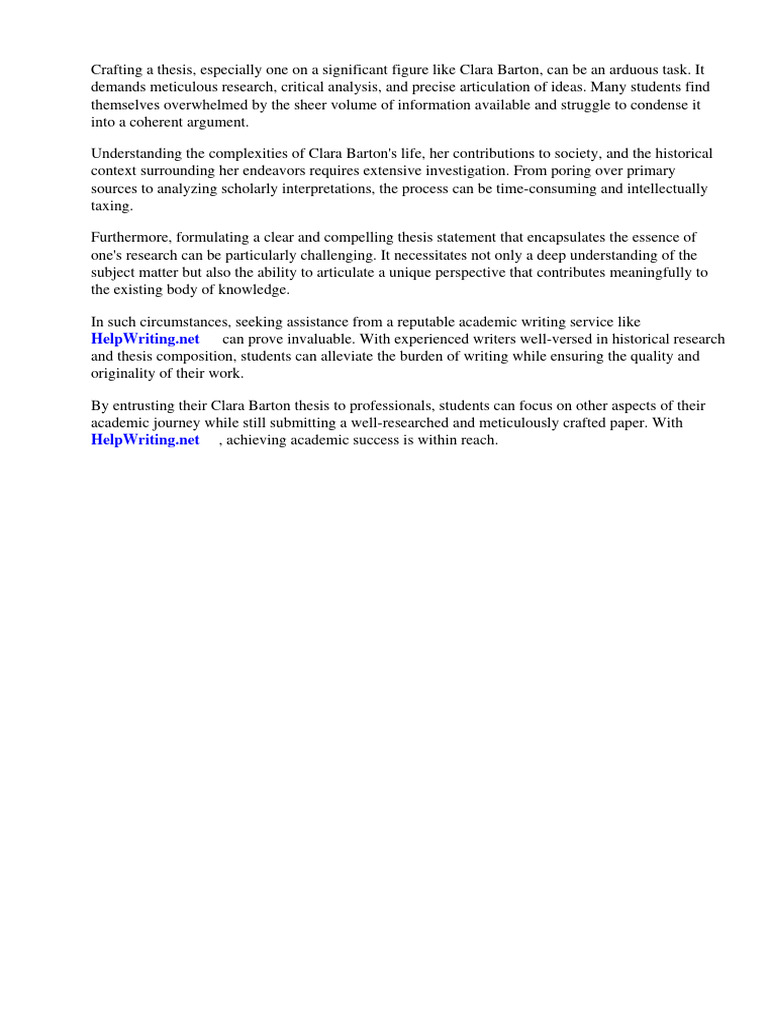 Clara Barton Thesis Statement | PDF | Florence Nightingale | Union Army