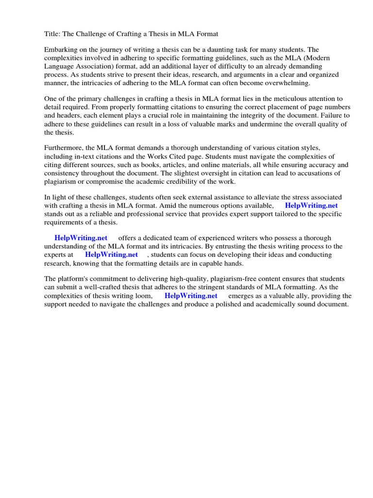Thesis in Mla Format | PDF