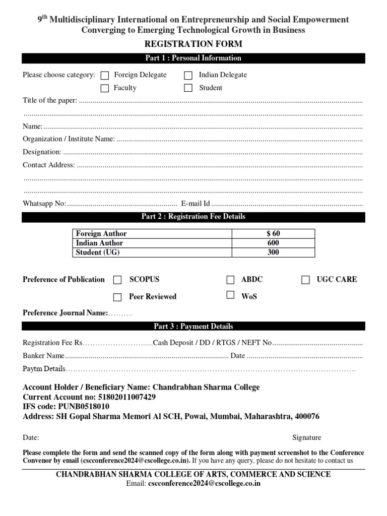 International Conference Registration Form | PDF