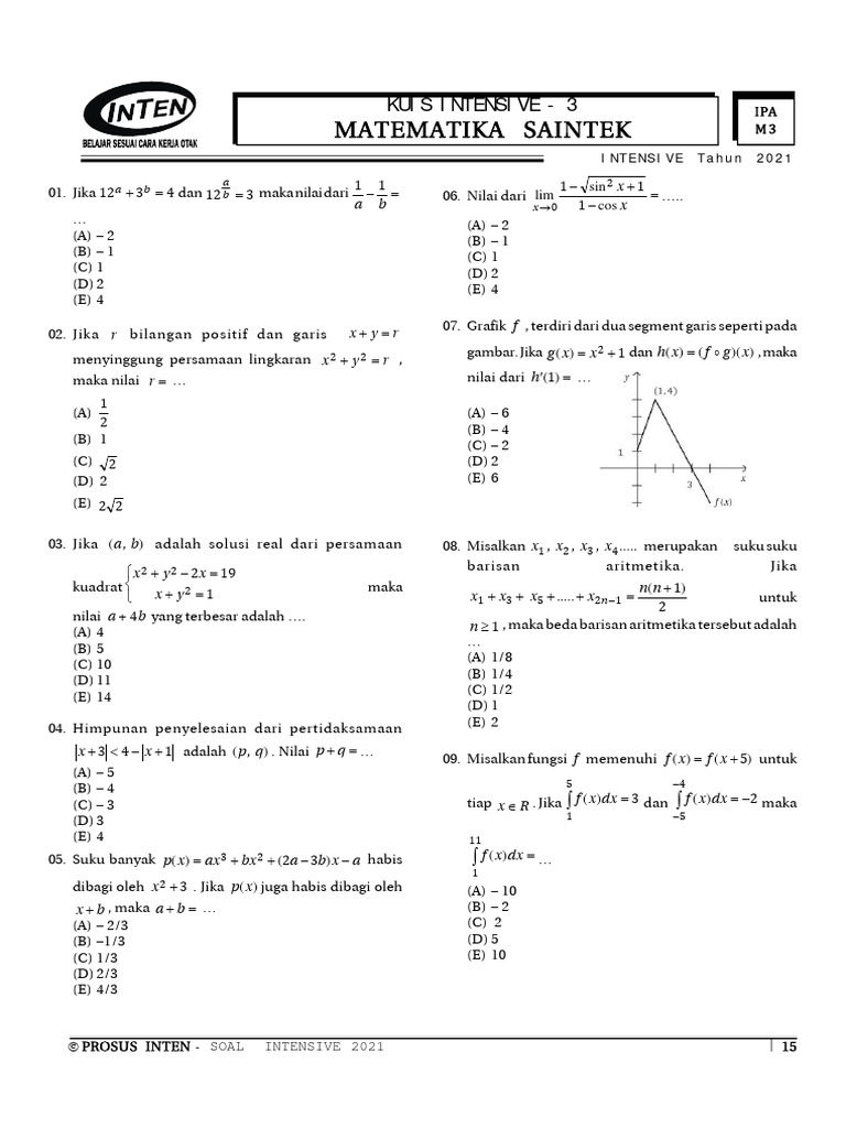 M3 - Soal Kuis - INTENSIVE - IPA-1 | PDF