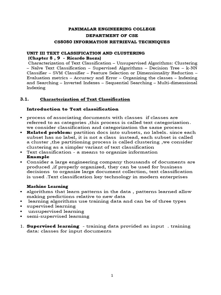 Cs8080 Unit3 Text Classification and Clustering | PDF | Cluster Analysis | Statistical ...