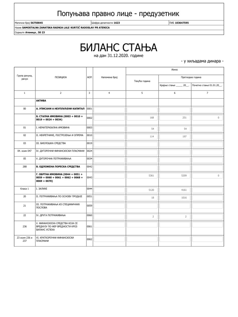 Bilans Stanja | PDF