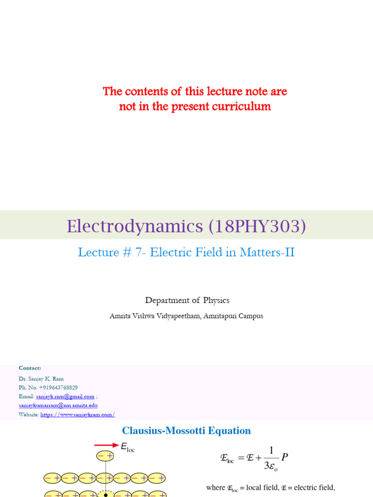 Lec #7_Electric Field in Matter-II_18PHY303 Electrodynamics | PDF ...