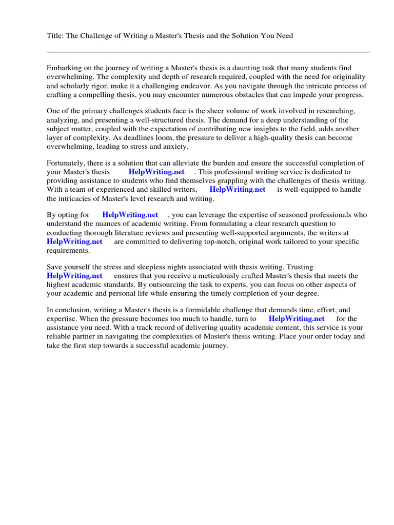 Write My Masters Thesis For Me | PDF