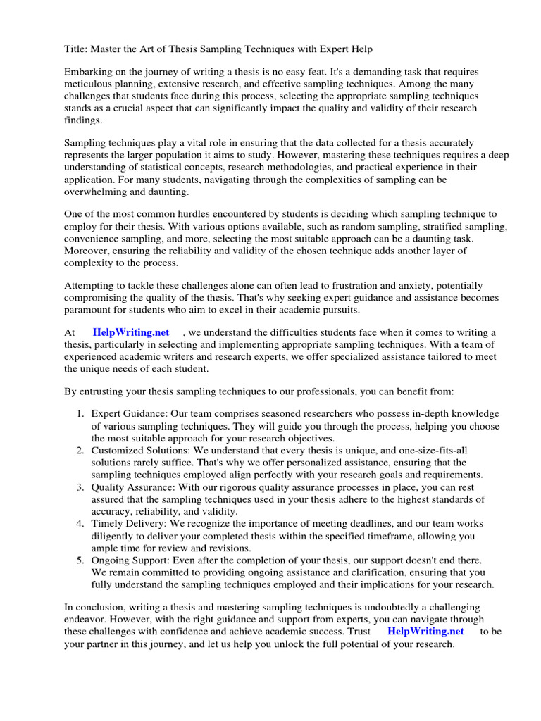 Thesis Sampling Techniques Explained | PDF | Sampling (Statistics ...