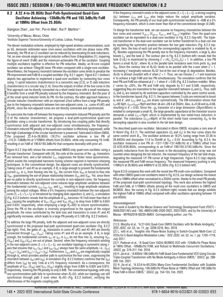 8.2 A 22.4-To-26.8GHz Dual-Path-Synchronized Quad-Core Oscillator ...
