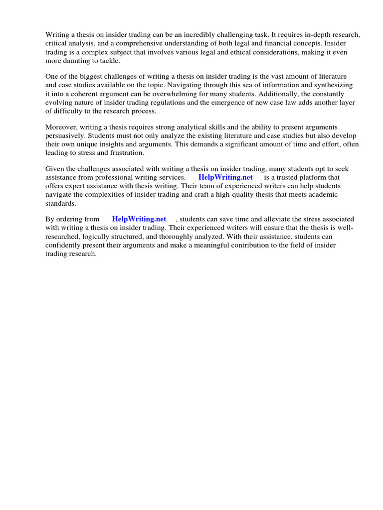 Thesis On Insider Trading | PDF | Insider Trading | Stocks
