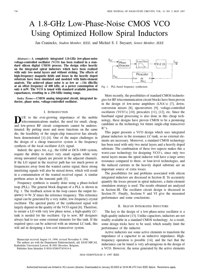 A 1 8 Ghz Low Phase Noise Cmos Vco Using Optimized Hollow Spiral Inductors Pdf