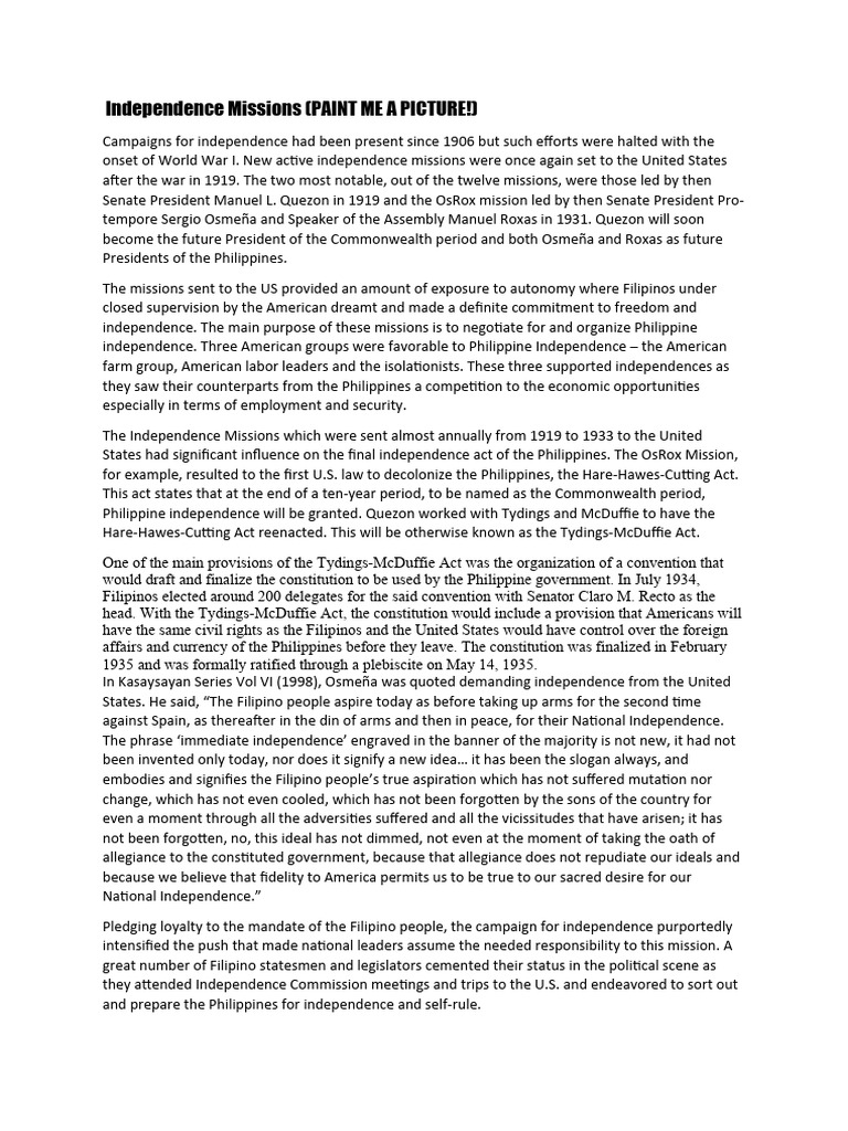 Independence Missions | PDF | Government | Philippines