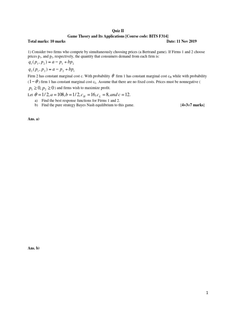 Bits F314 - Q2 | PDF | Economic Equilibrium | Utility