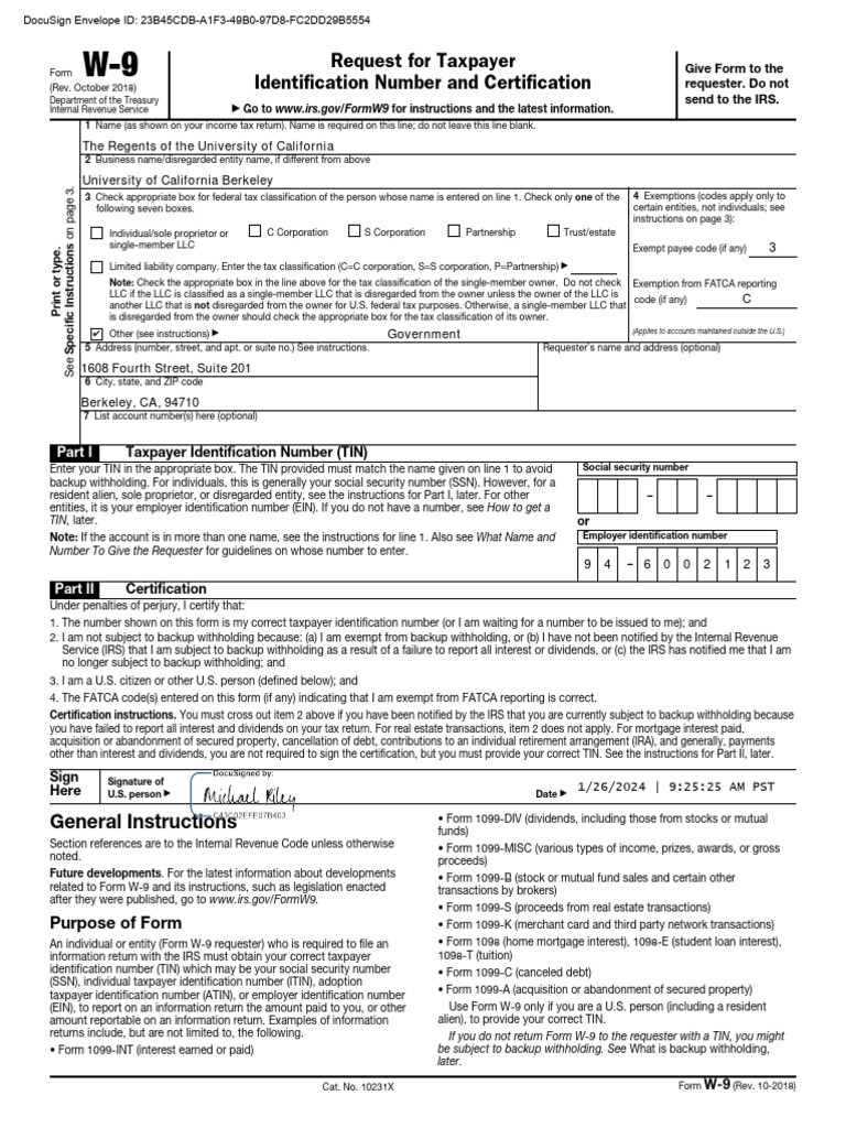 irs_form_w-9_uc_berkeley | PDF | Limited Liability Company | Individual ...