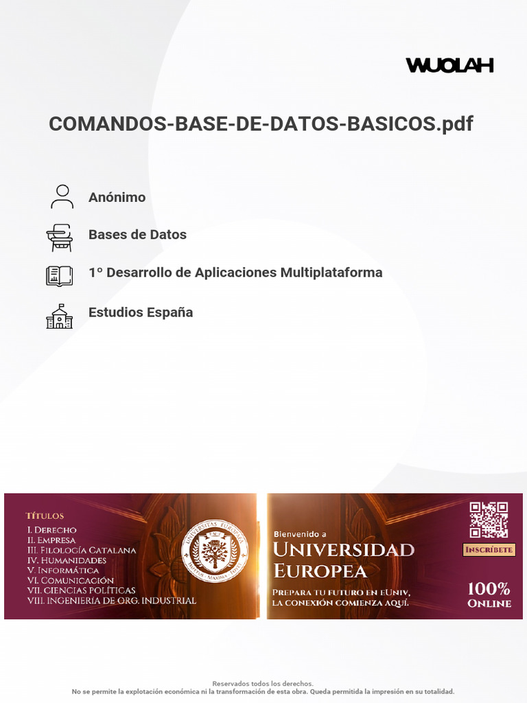wuolah-free-COMANDOS-BASE-DE-DATOS-BÁSICOS | PDF | Informática | SQL