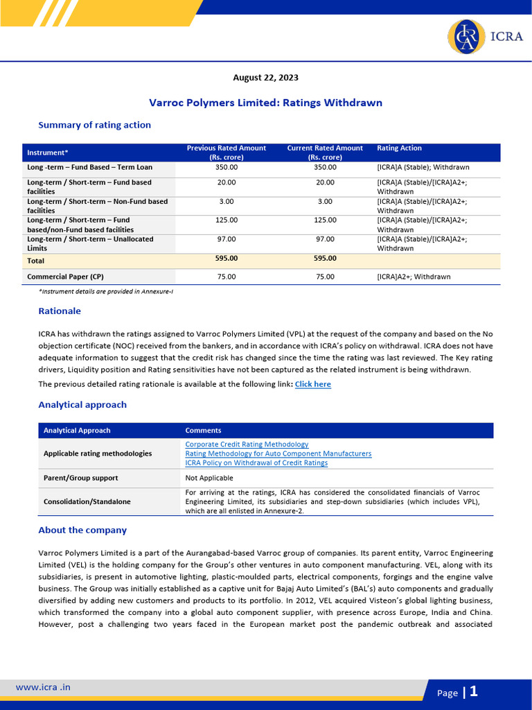 Varroc Polymers Limited | PDF | Credit Rating Agency | Moody's ...