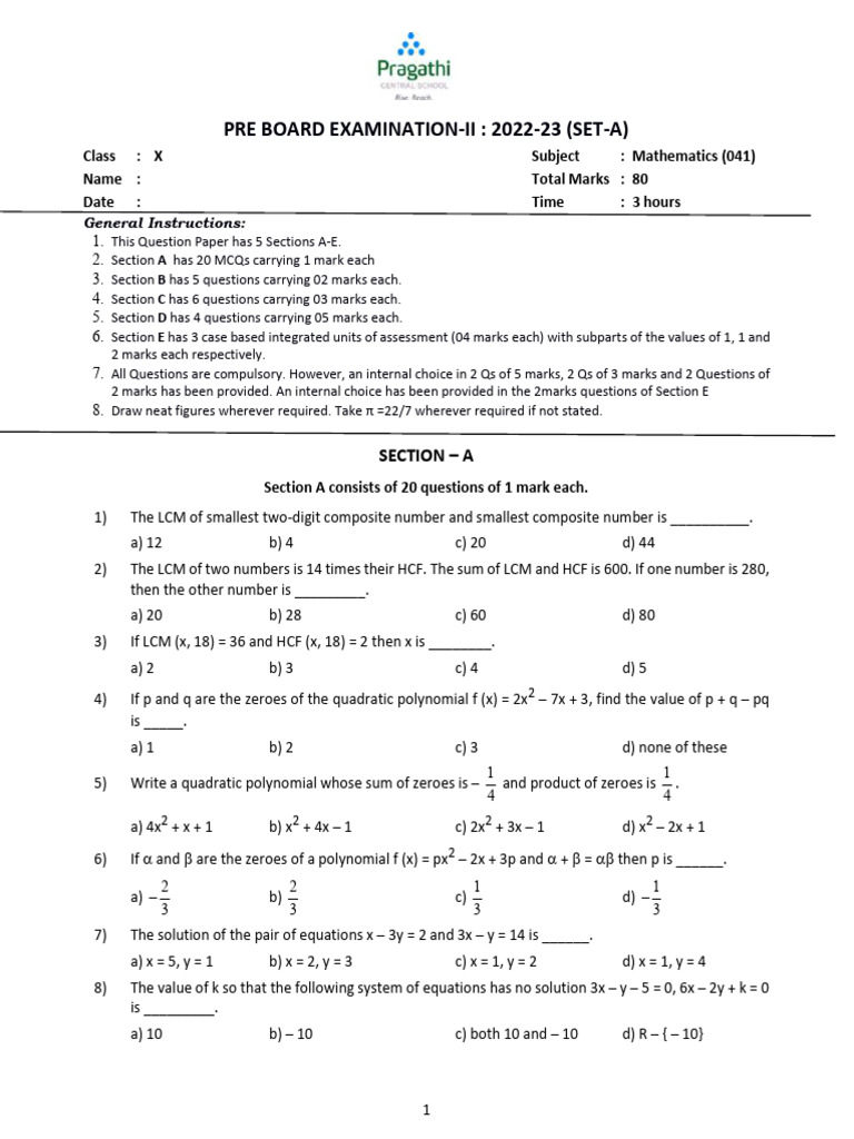 10-Math PB-2-set-1 | PDF | Zero Of A Function | Numbers