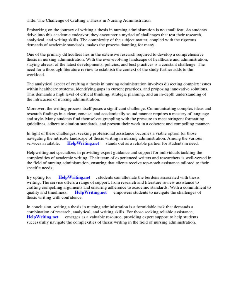 Sample Thesis in Nursing Administration | PDF | Palliative Care | Nursing