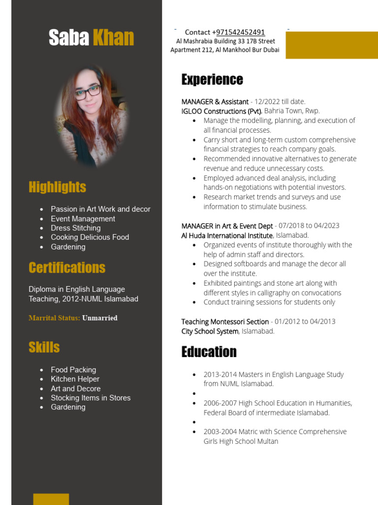 Saba Khan CV | PDF | Business | Economies