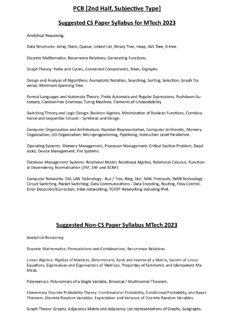MTech Syllabus CS and CRS PCB 2024 | PDF