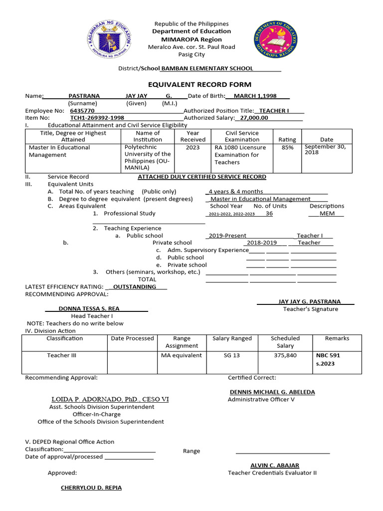 ERF FORM - OCC 3 TIII Ronalyn Quiming | PDF