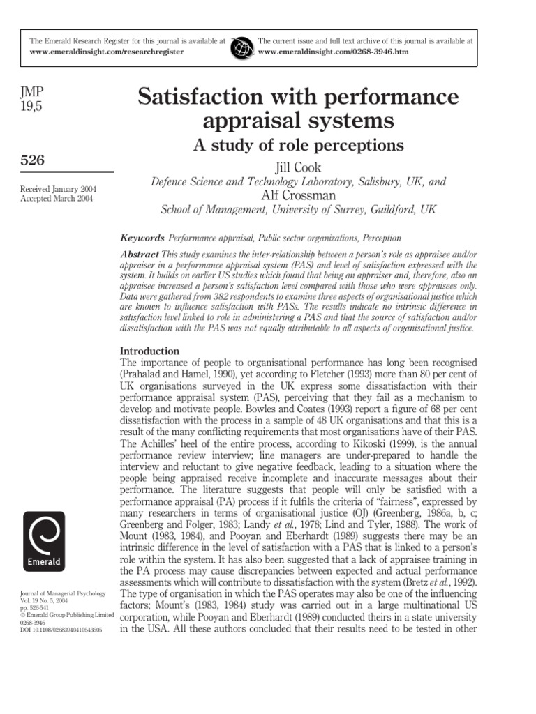 A1. Satisfaction With Performance Appraisal Systems - A Study of ...