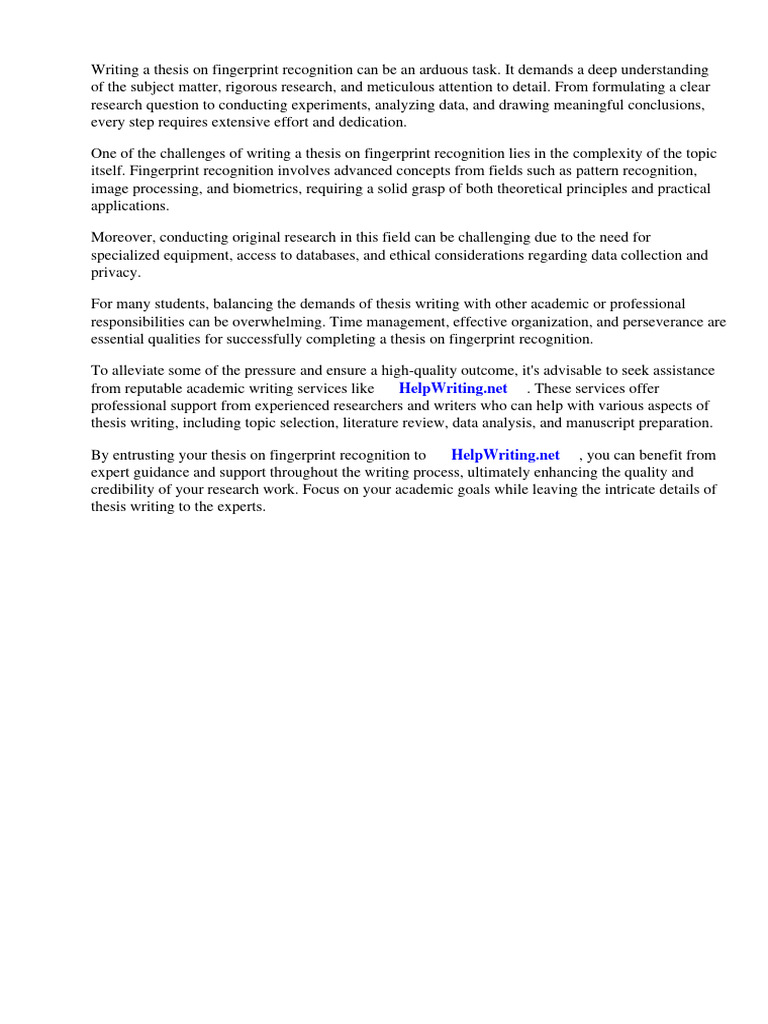 Thesis On Fingerprint Recognition | PDF | Fingerprint | Biometrics