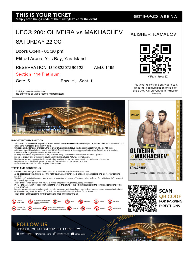 Ufc® 280: Oliveira Vs Makhachev: This Is Your Ticket | PDF