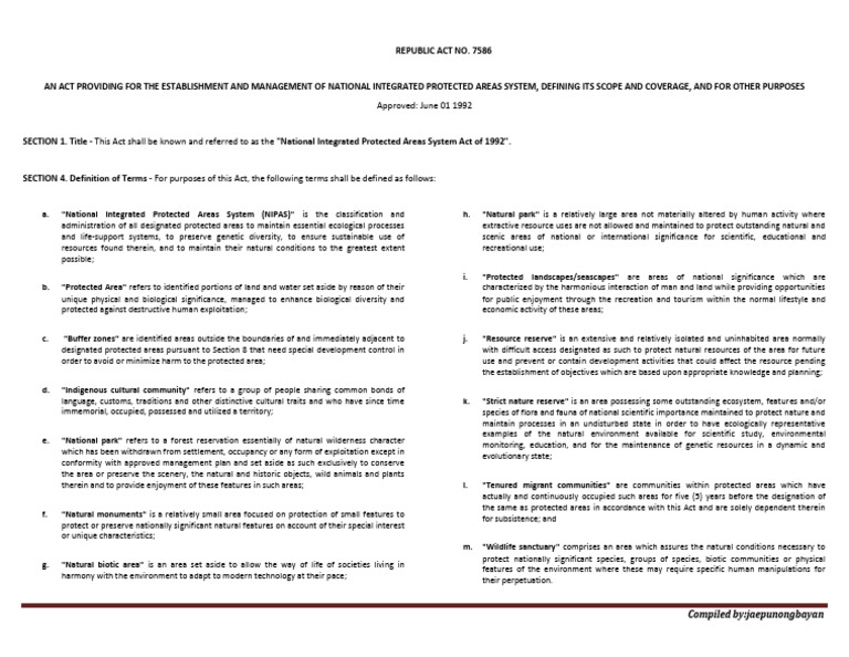 Republic Act No 7586 DT PDF Protected Area Nature