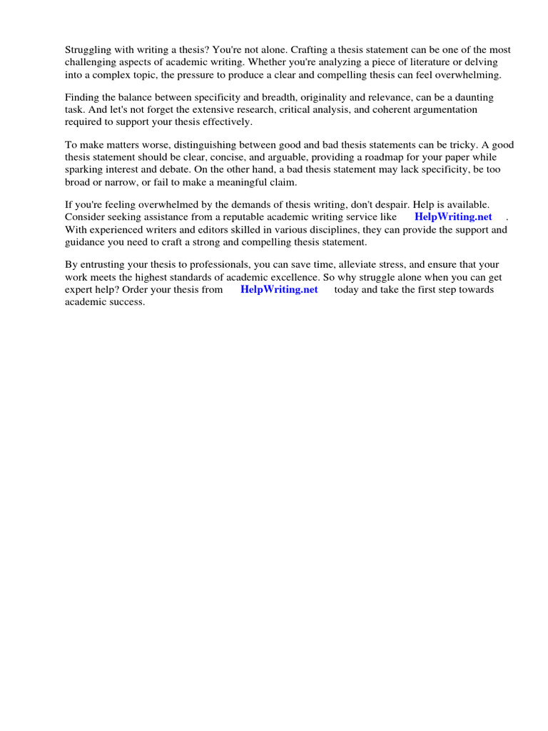 Examples of Good and Bad Literary Thesis Statements | PDF | Essays | Thesis