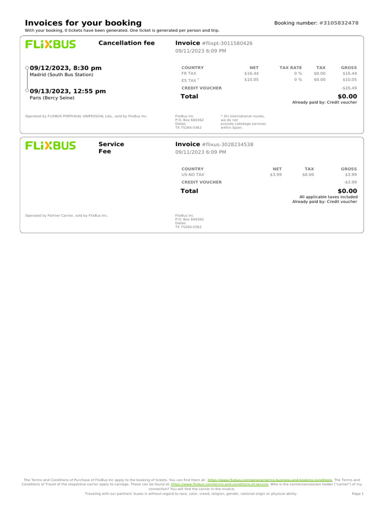 FlixBus Cancellation Fee Invoice Details | PDF | Transport | Economies