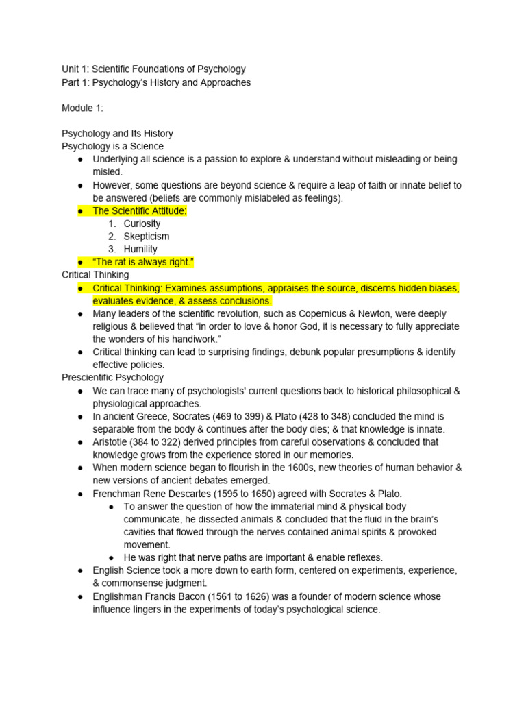 Unit 1 - Scientific Foundations of Psychology | PDF | Psychology ...